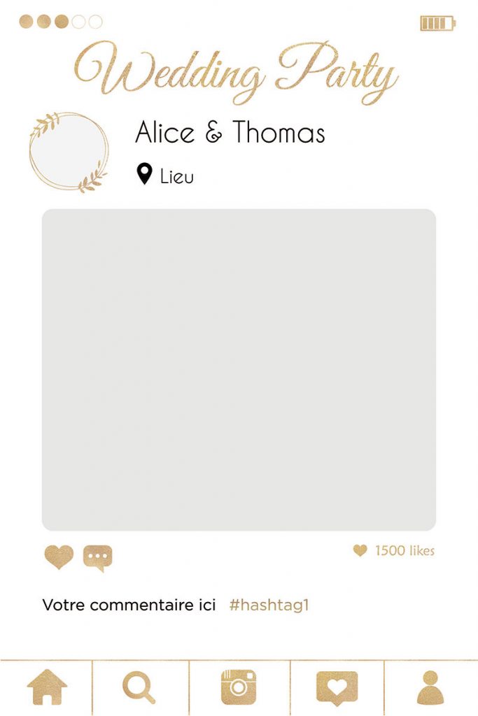 Cadre Polaroid Instagram Personnalisable - Blanc & Or | PrintParty